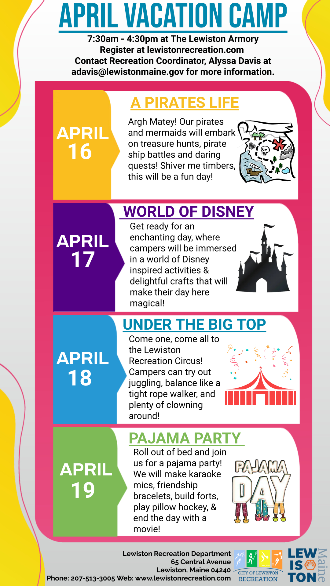 Lewiston Recreation Department: School Vacation Camp: APRIL 16th-19th